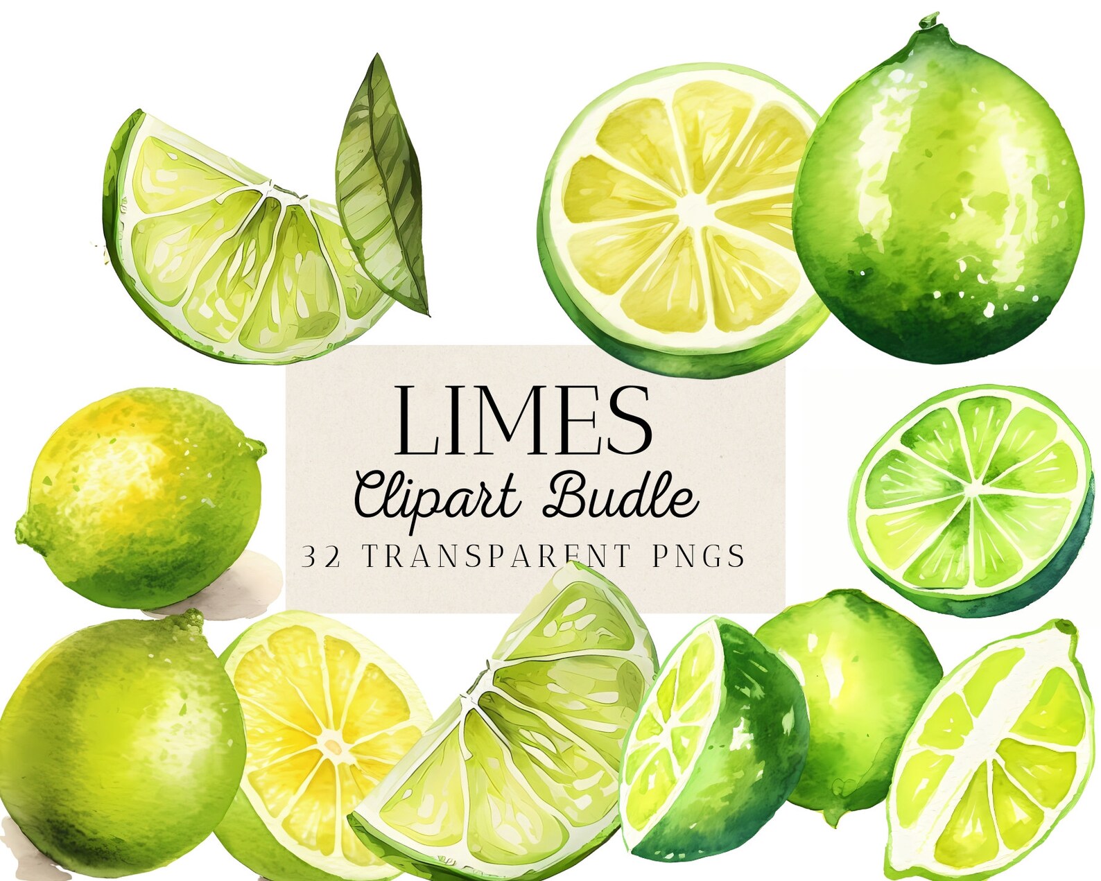32 Watercolor Lime Clipart Bundle, PNG, Fruits Clipart, Refreshing ...