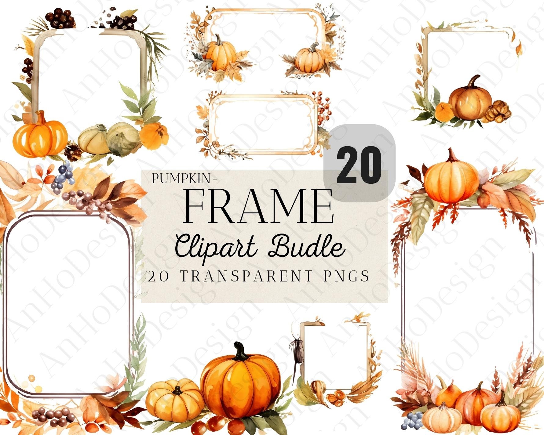 20 Watercolor Pumpkin Frame Clipart Bundle, Floral Frames Fall, Cozy ...