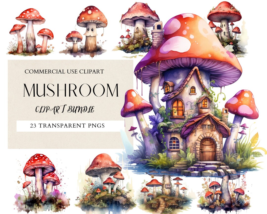 Enchanting Mushroom Clipart Bundle, Fungi, PNG, Instant Download ...