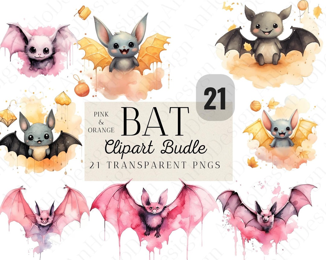 21 Watercolor Bat Clipart Bundle, Spooky, Halloween PNG, Scrapbook ...