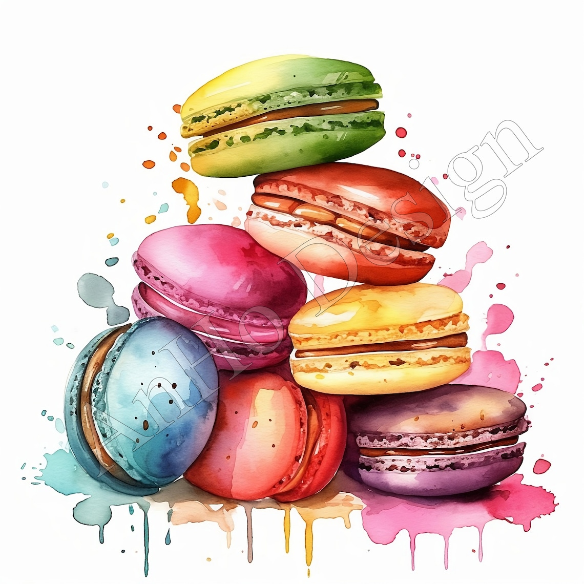 Watercolor Macarons Clip Art: Colorful Stacked French Macarons ...