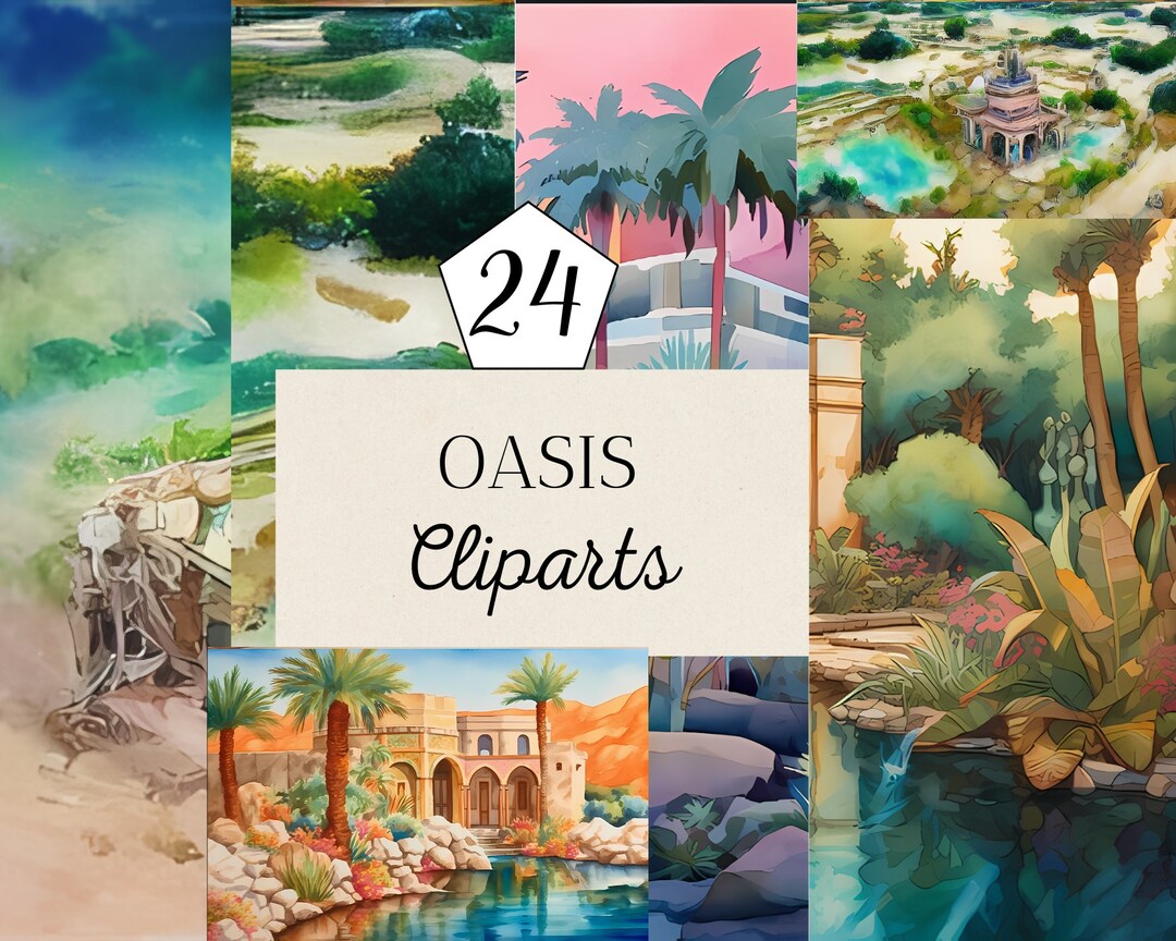 24 Watercolor Oasis Clipart Bundle, Paradise Clipart, Oasis Paradise ...