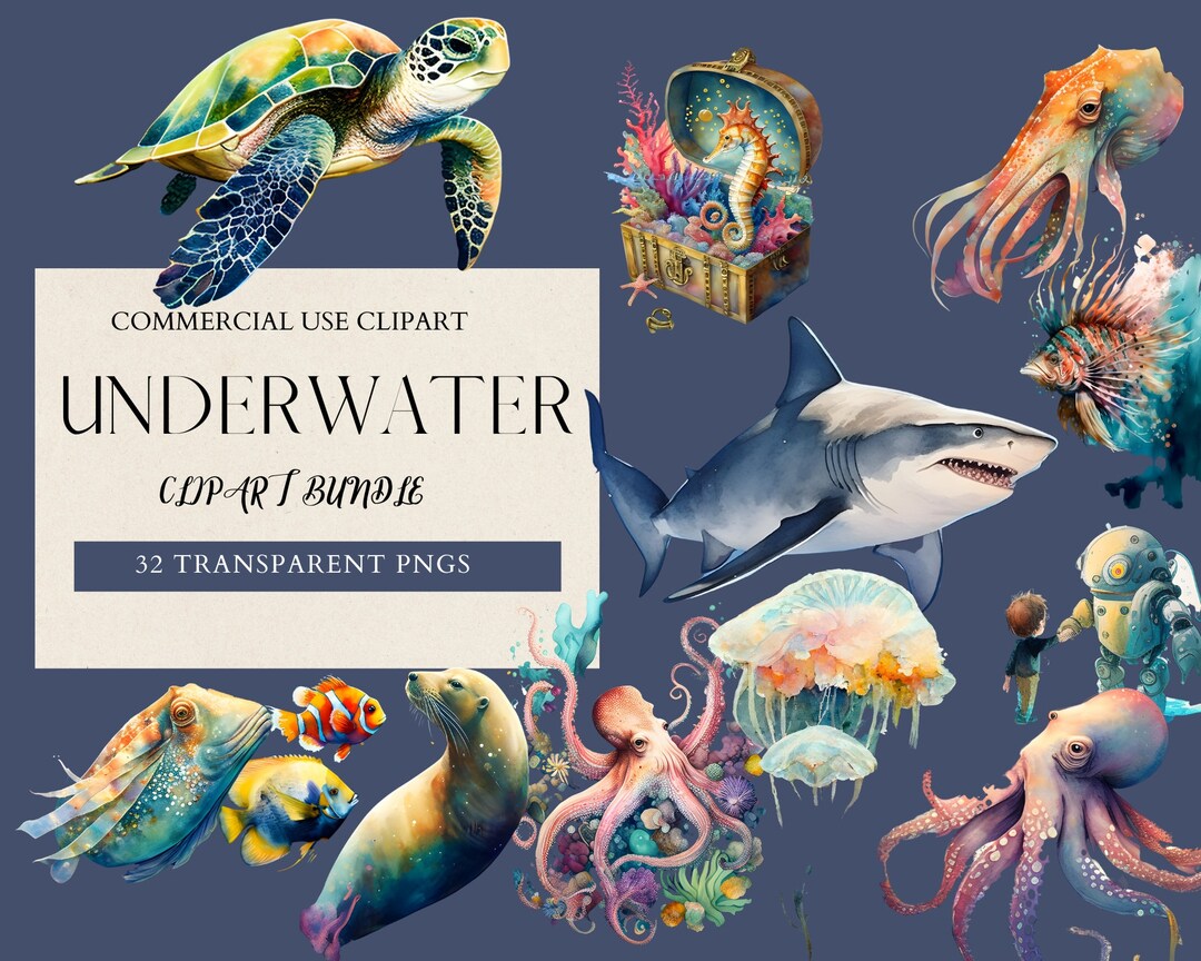 32 Clipart Bundle, Undersea Watercolor, Underwater Clipart, Oceanic ...