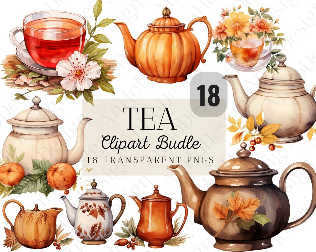 18 Watercolor Tea Clipart Bundle, Teacup Graphics, Commercial Use ...