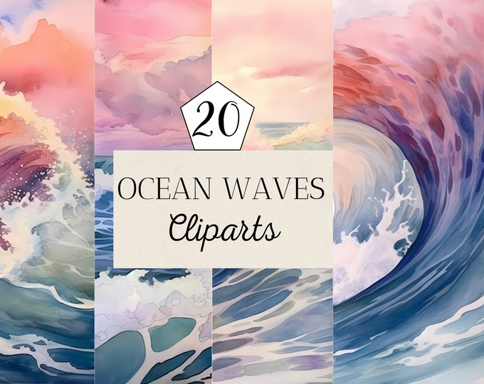 20 High-quality Ocean Waves Clipart - Ocean Waves Digital Watercolor ...