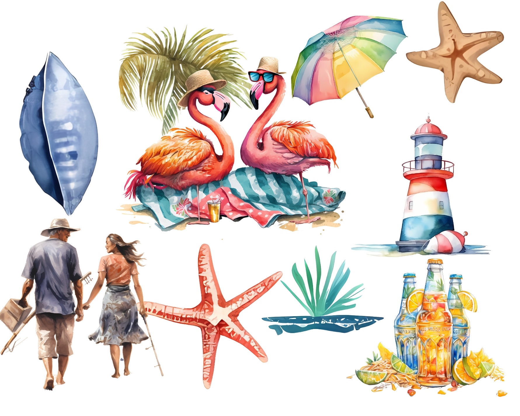 40 Watercolor Beach & Summer Clipart Bundle, Beach Day Set, Beach Bag ...