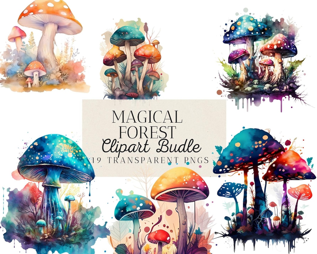 19 Watercolor Magical Forest Clipart Bundle, Fantasy Forest, Trees Art ...