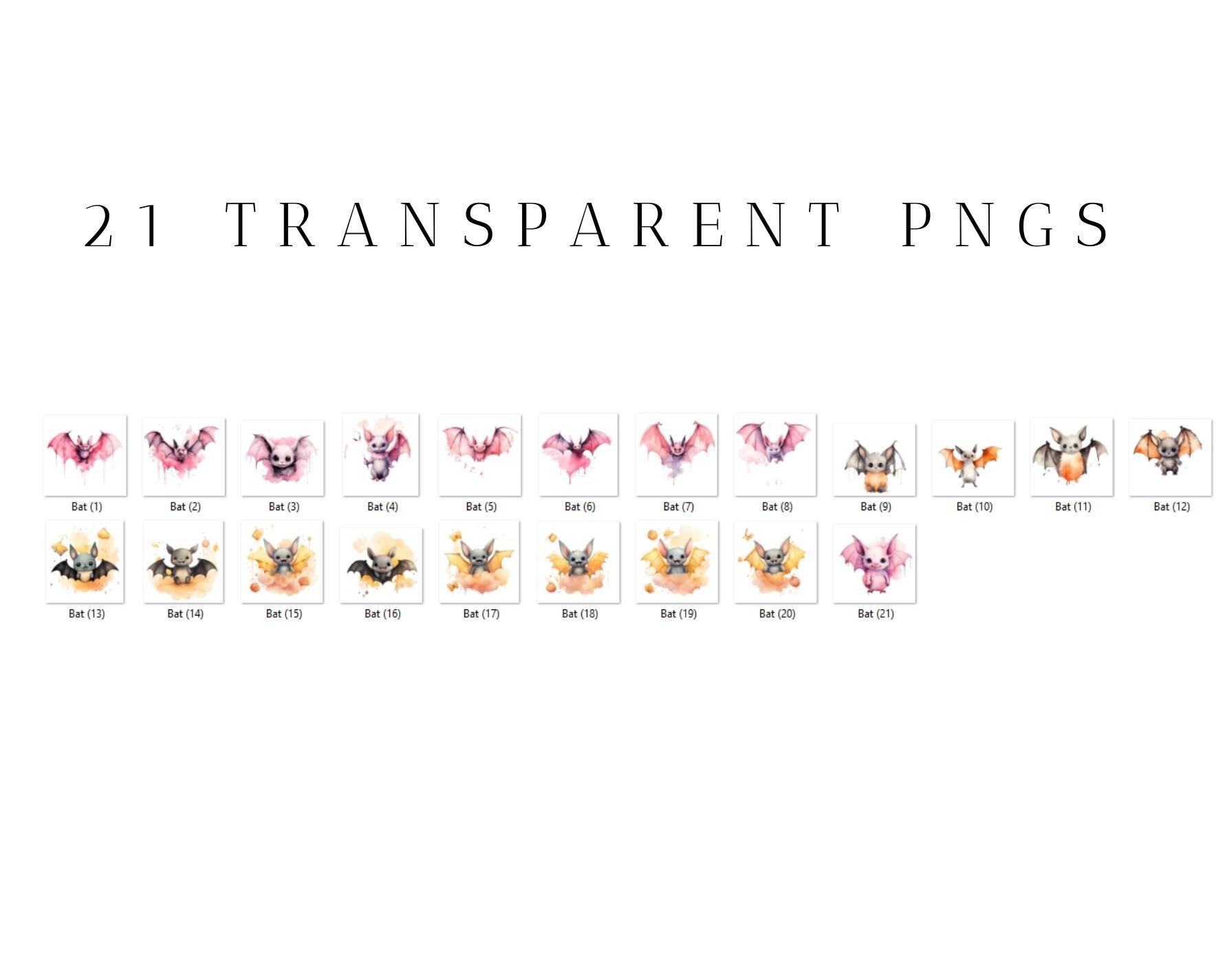 21 Watercolor Bat Clipart Bundle, Spooky, Halloween PNG, Scrapbook ...