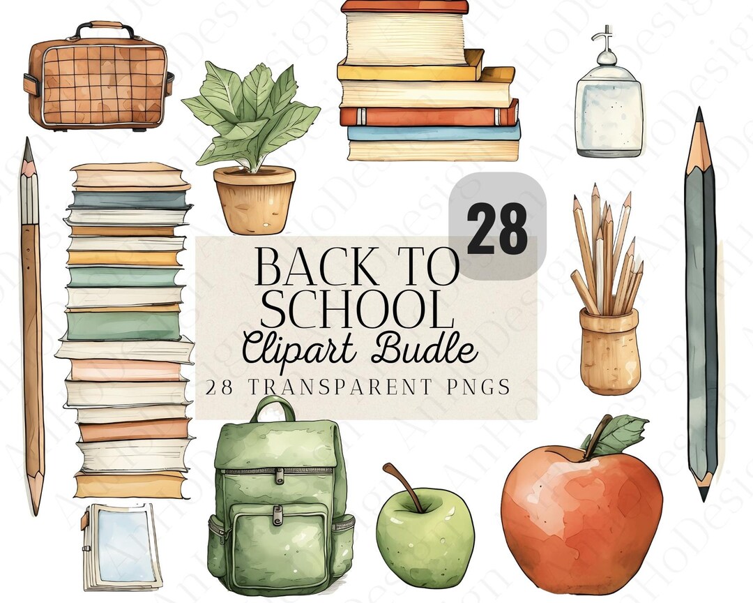 28 Watercolor Back to School Clipart Bundle, for Teachers, Commercial ...