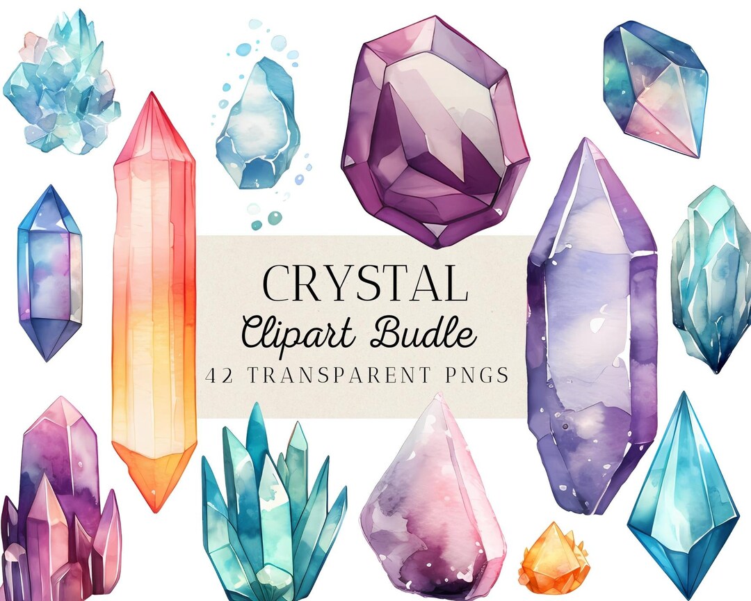 42 Watercolor Crystal Clipart Bundle, Clip Art, PNG, SVG, Commercial ...