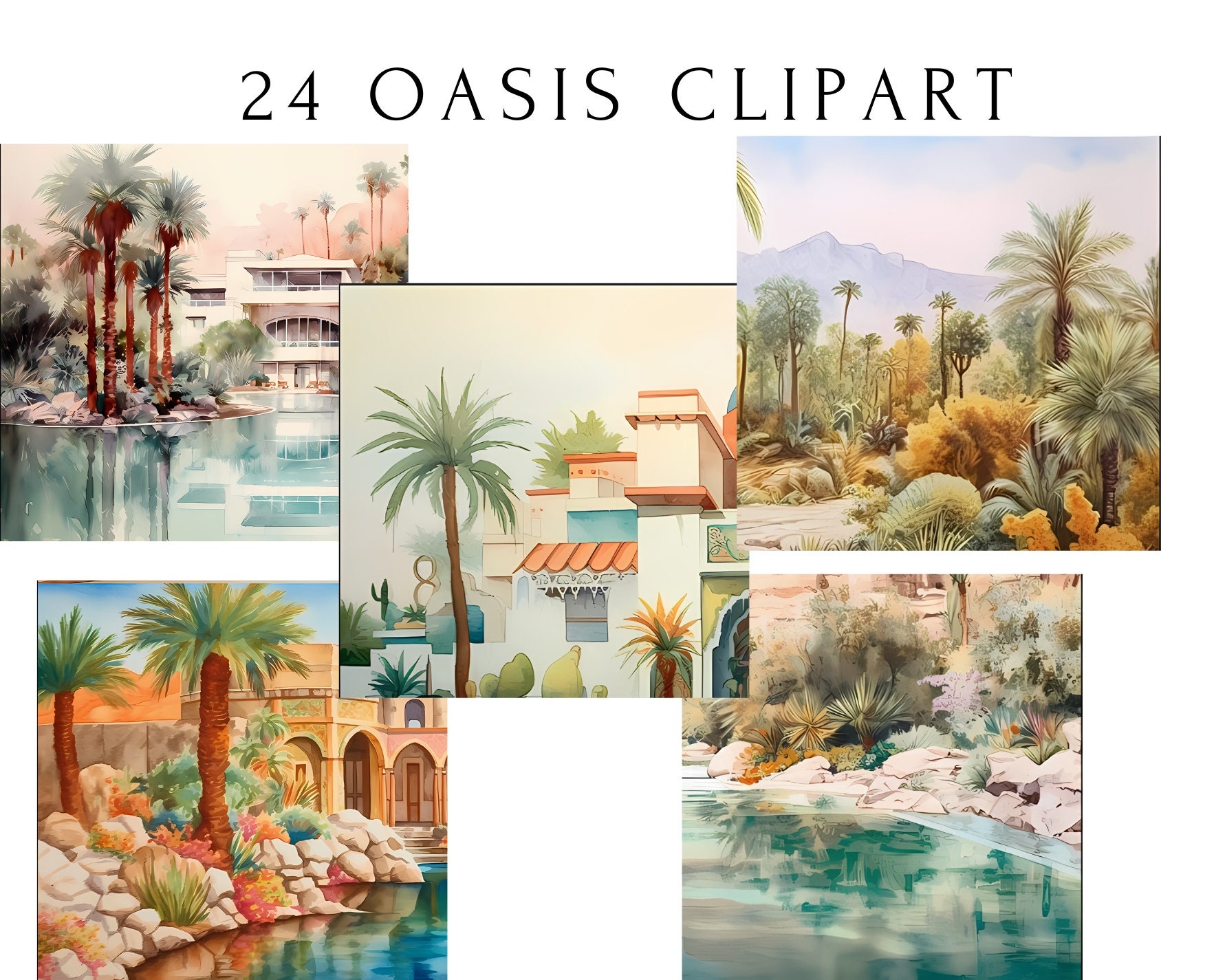 24 Watercolor Oasis Clipart Bundle, Paradise Clipart, Oasis Paradise ...