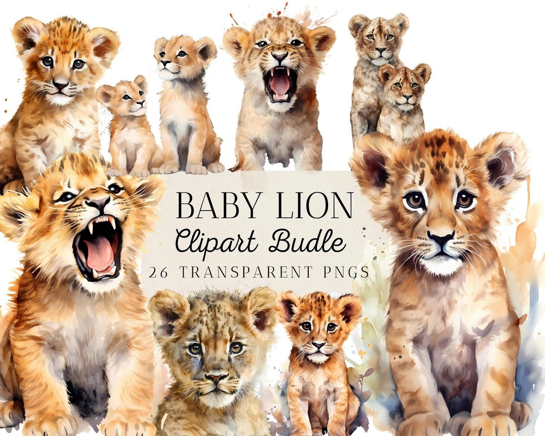 26 Watercolor Baby Lion Clipart Bundle, PNG, SVG, Art, Nursery Clipart ...