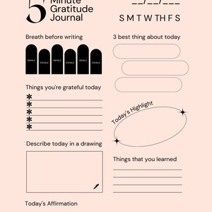 Minimalist Five Minute Gratitude A4 Document Journal - Etsy