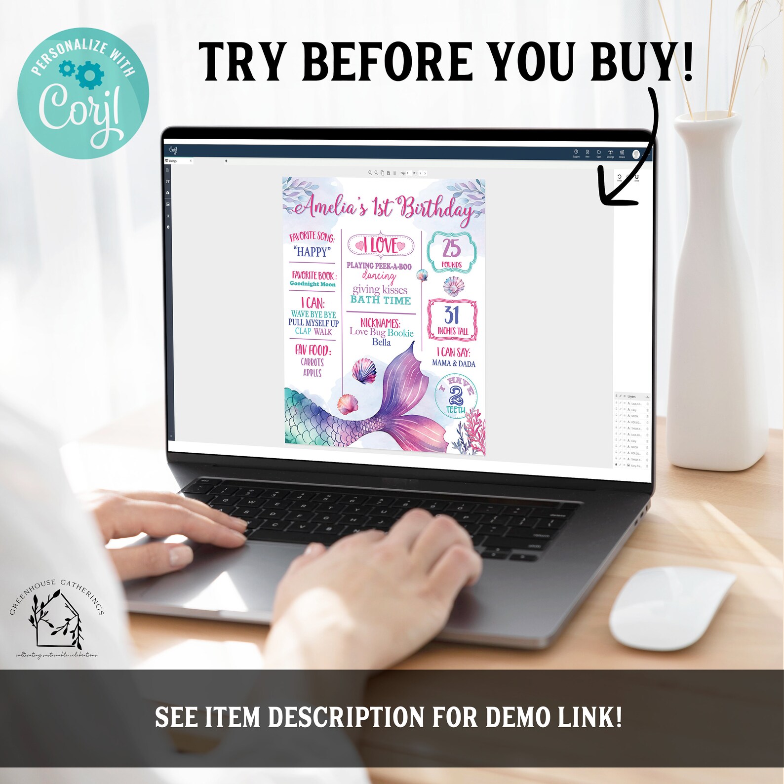 Editable Mermaid 1st Birthday Poster Oneder the Sea Under the Sea ...