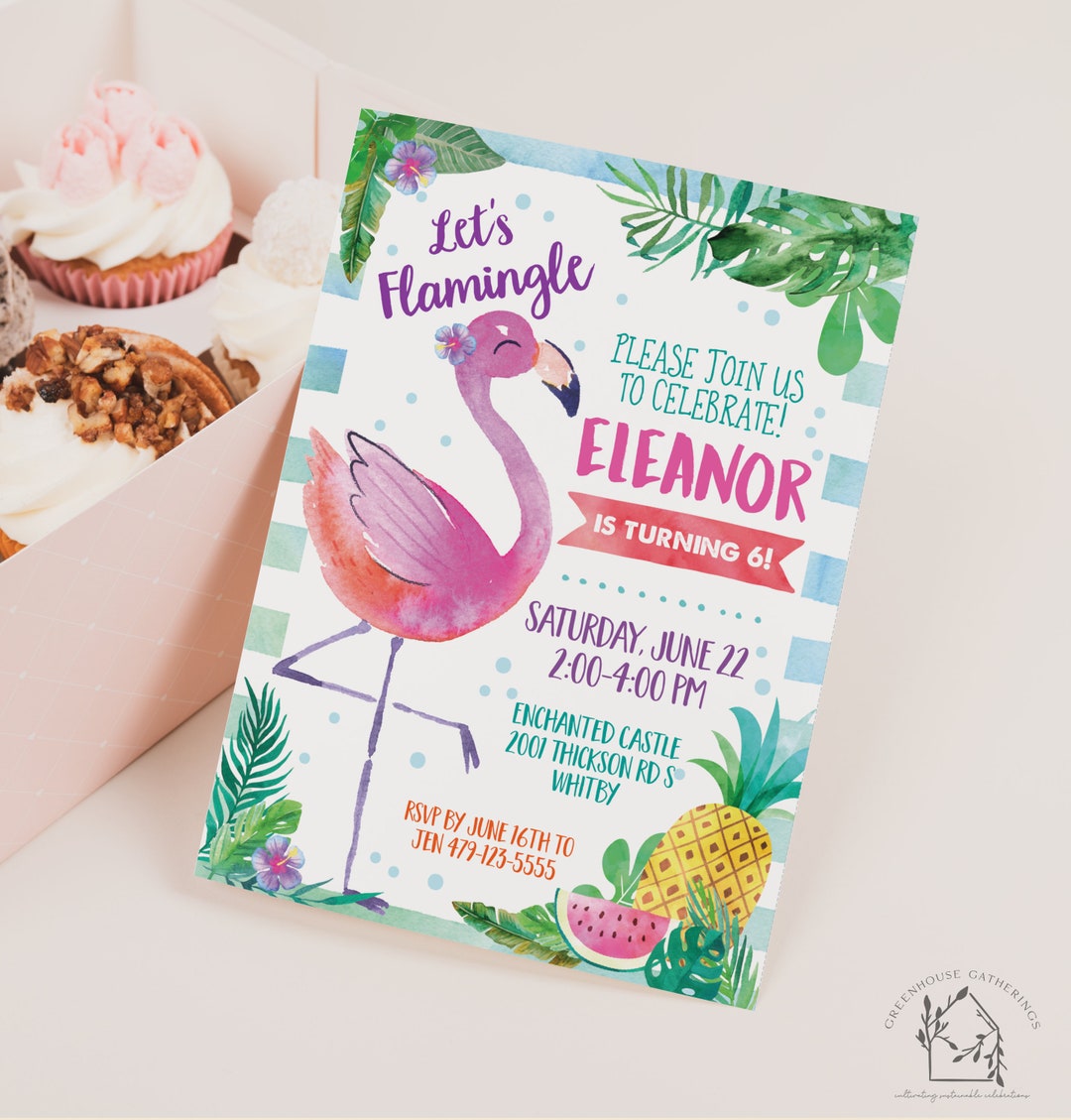 Editable Flamingo Birthday Invitation Pool Party Summer Birthday Theme ...