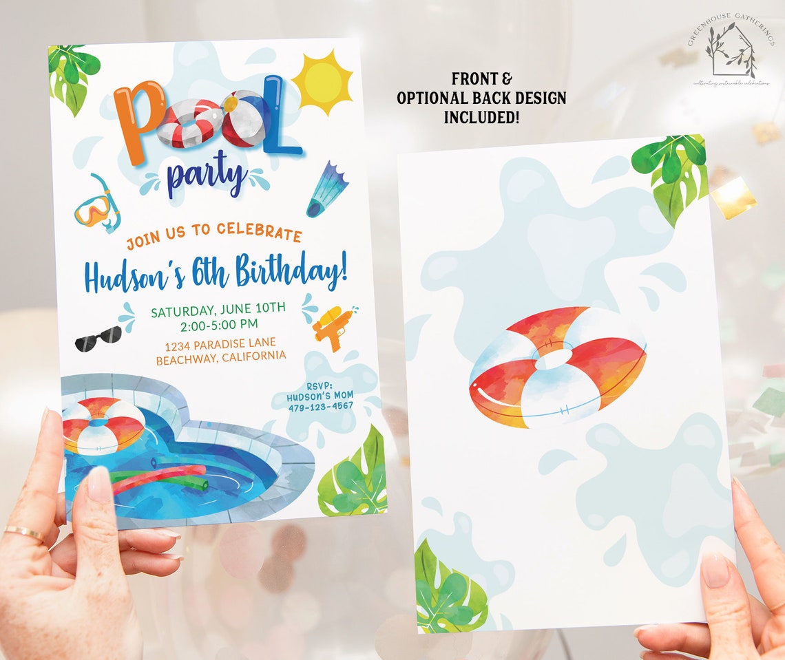 Editable Pool Party Invitation ANY AGE Pool Party Birthday Invitation ...