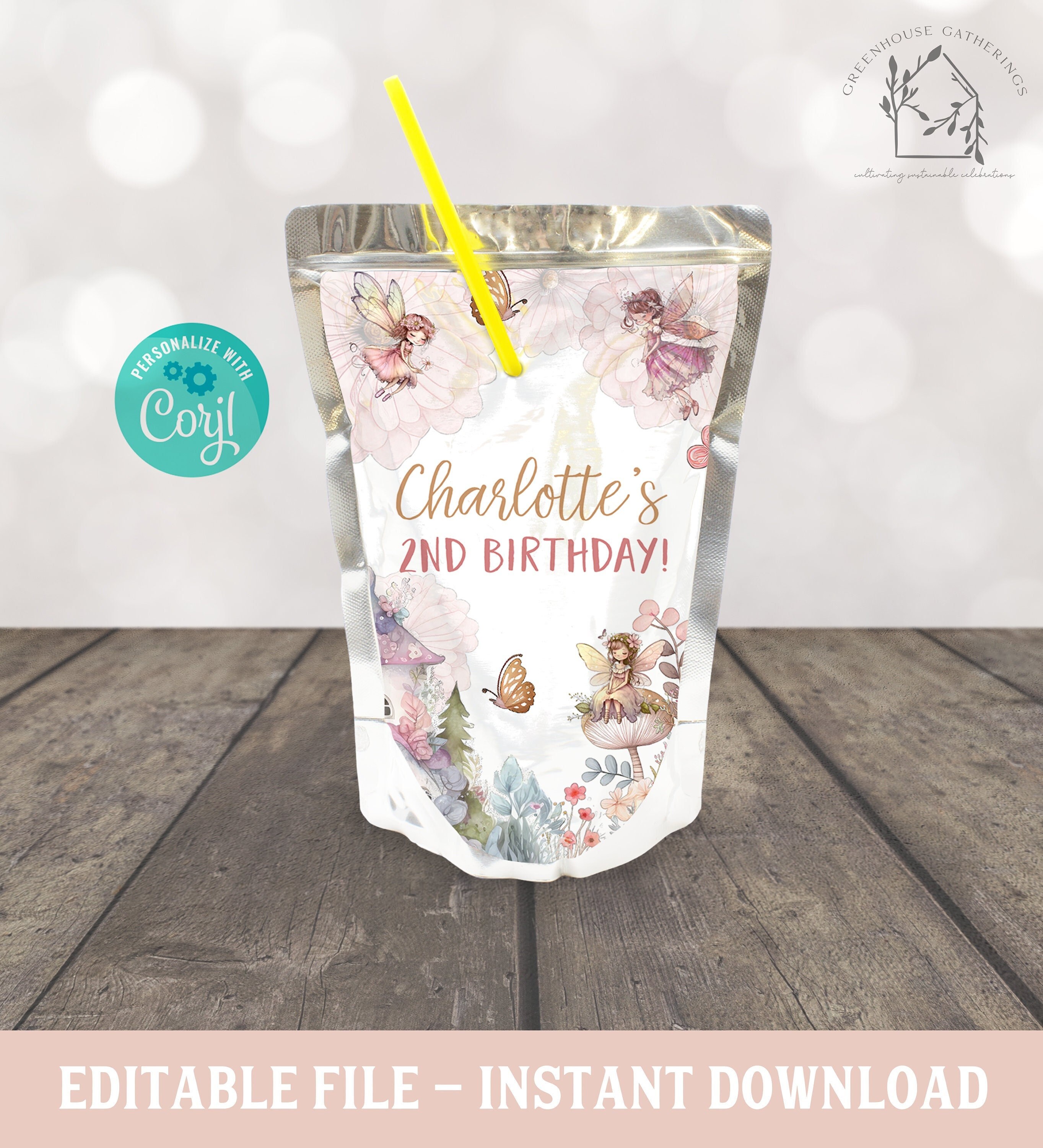 Editable Fairy Capri Sun Juice Label Juice Pouch Label Fairy Party ...