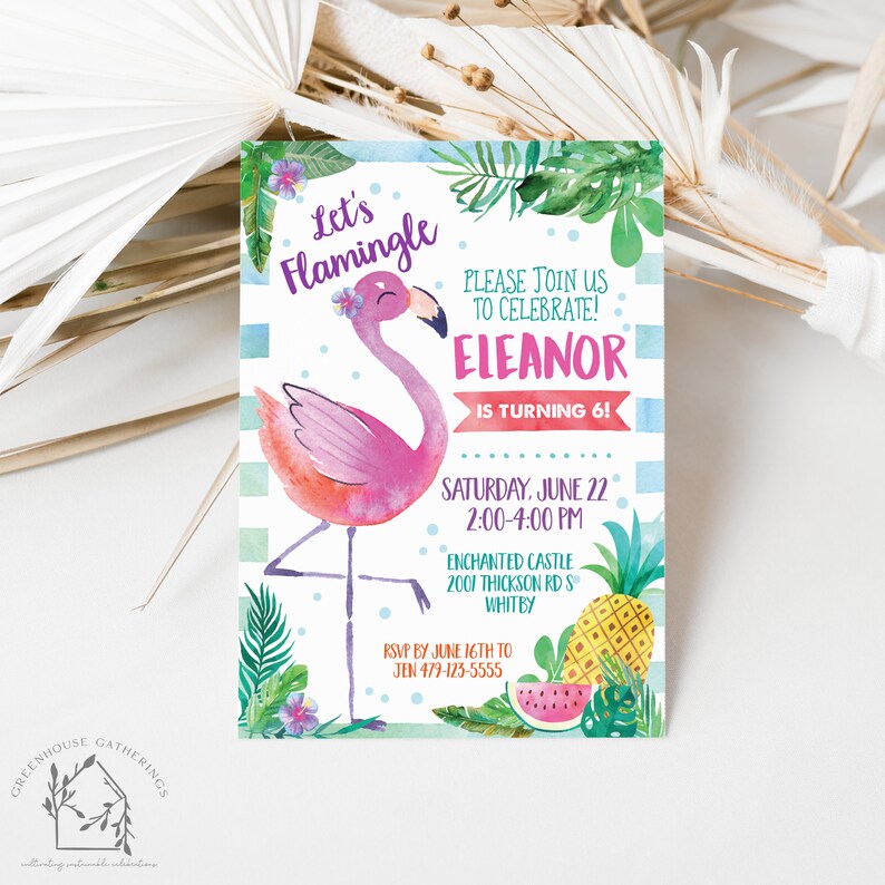 Editable Flamingo Birthday Invitation Pool Party Summer - Etsy