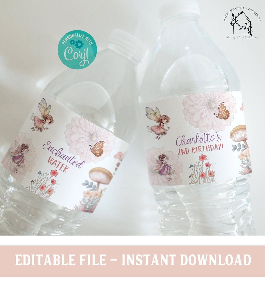 Editable Fairy Water Bottle Labels Water Bottle Wraps Enchanted Magical ...
