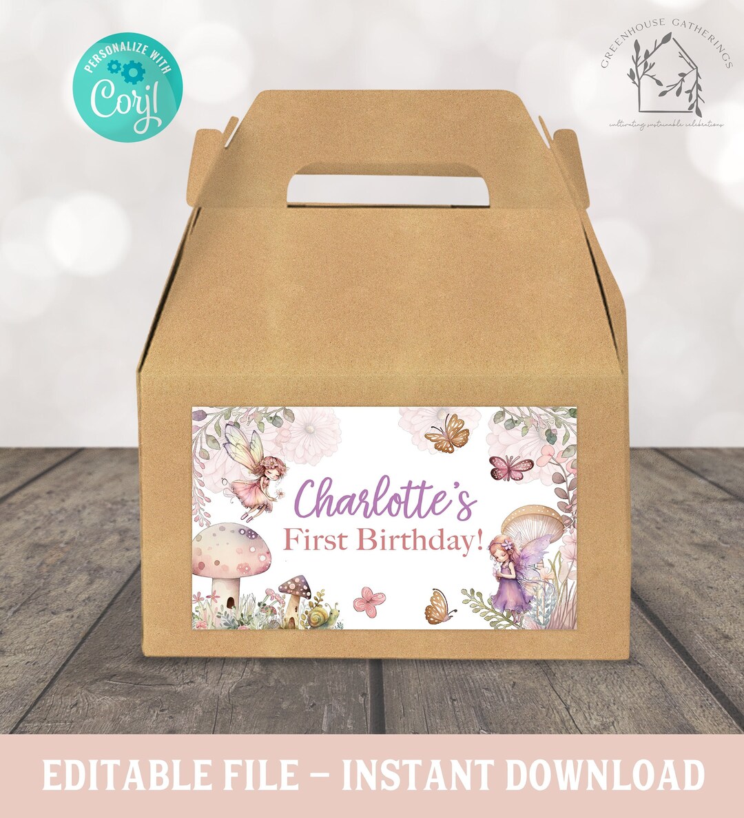 Editable Fairy Gable Box Label Fairy Party Favor Party Gift Box Label ...