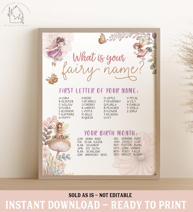 Fairy Birthday What is Your Fairy Name Sign Decor Magical Fairy Garden ...