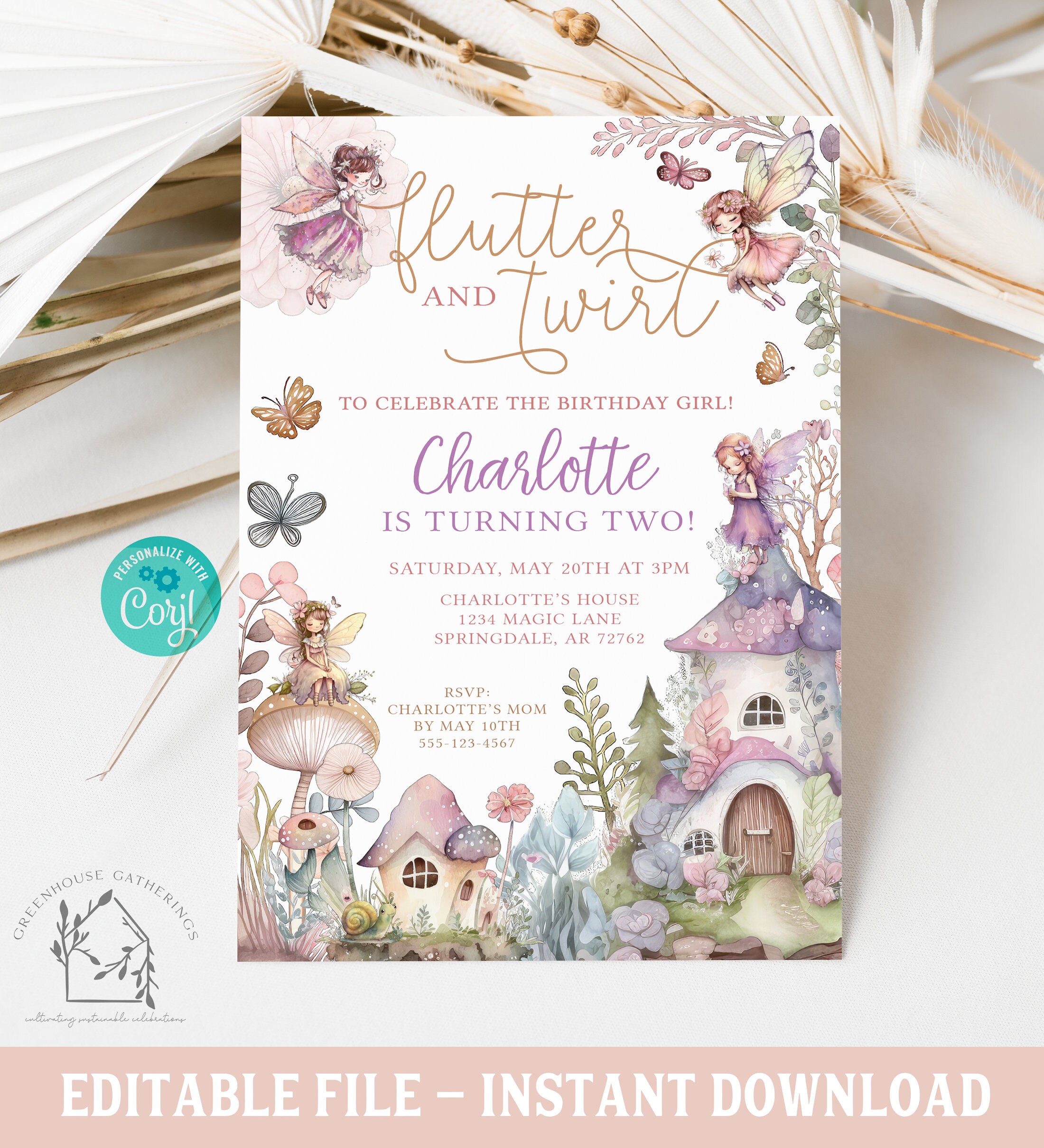Editable Fairy Birthday Invitation Fairy Party Invite Birthday Theme ...
