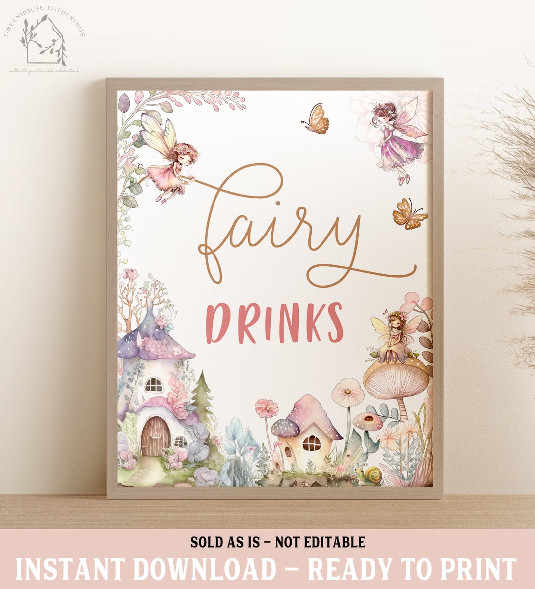 Fairy Drinks Sign Decor Magical Fairy Garden Fairy Birthday Party ...