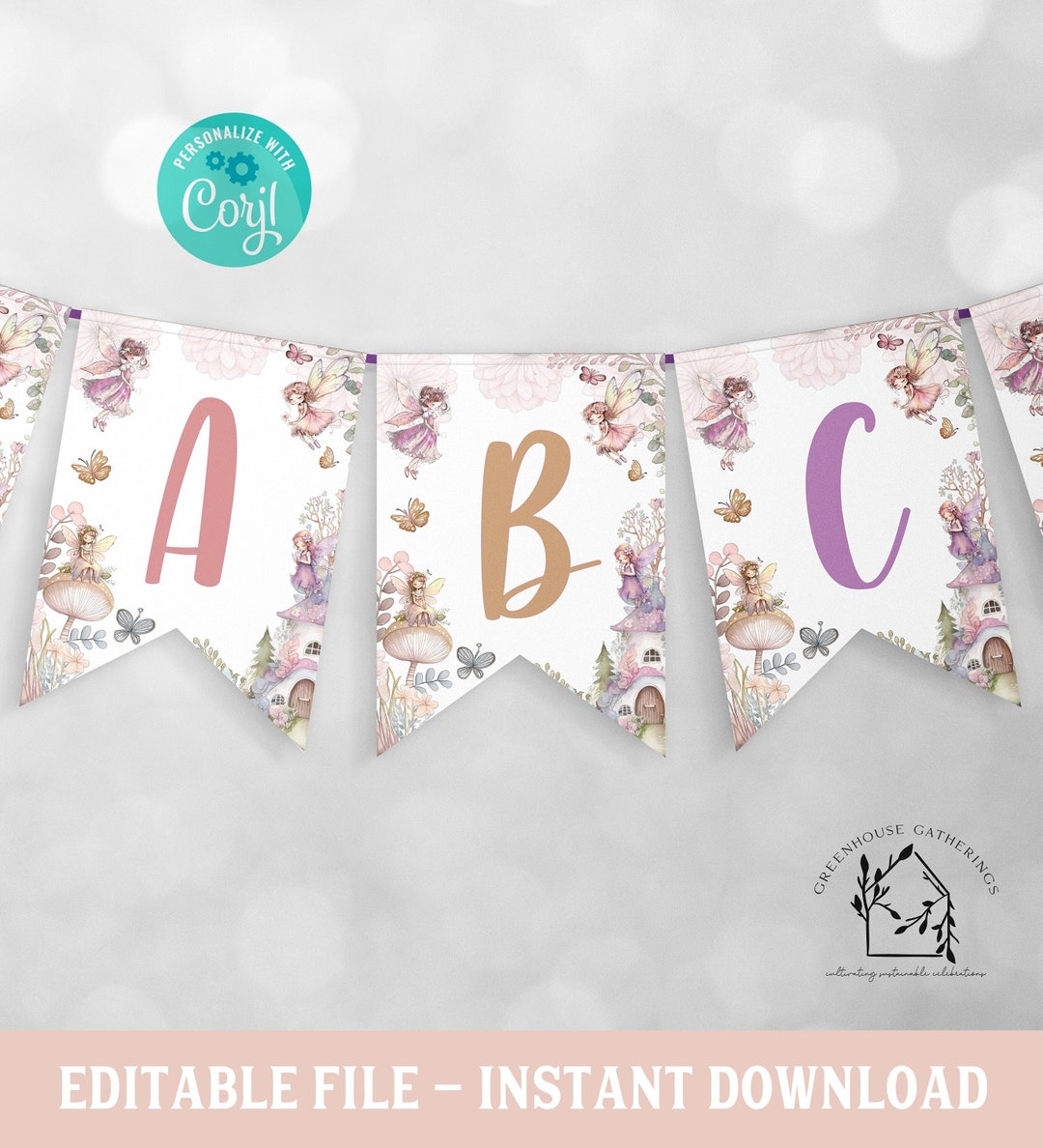 Editable Fairy Birthday Banner Spell Anything Enchanted Magical Fairy ...