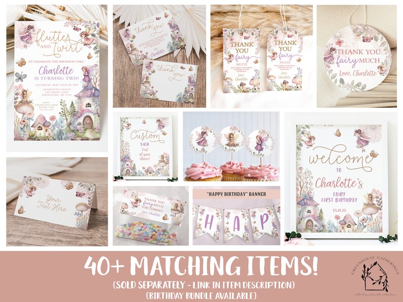 Editable Fairy Birthday Thank You Card Flat Card Garden Fairy Magical ...