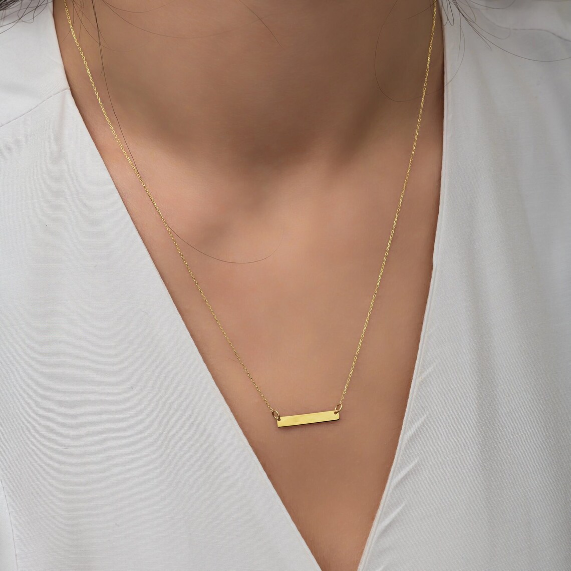 Personalized 14K Gold Bar Name Necklace, Engraved Horizontal Bar ...