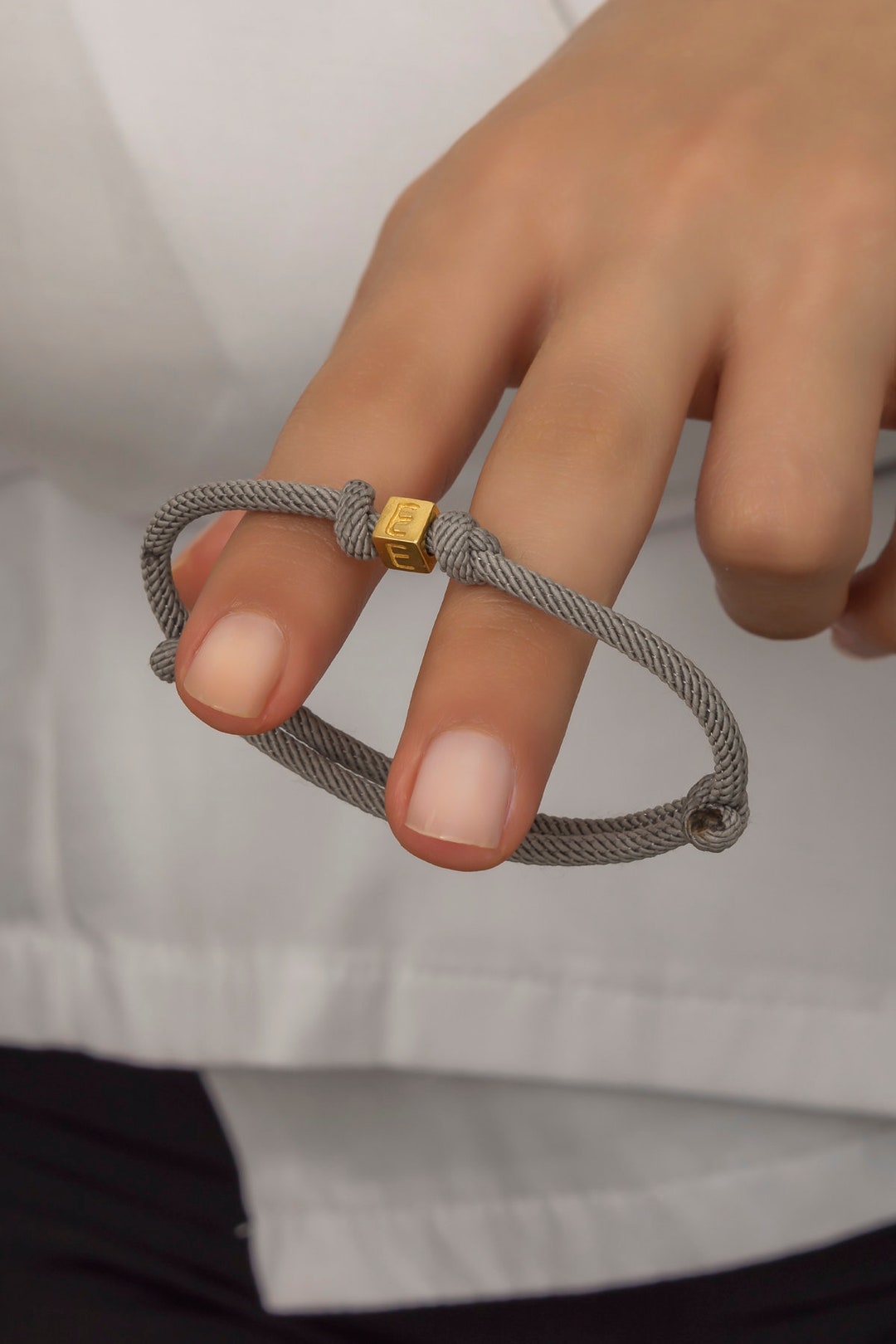 Custom 14k Gold Letter Cube Bracelet: Personalized Initial Cord ...