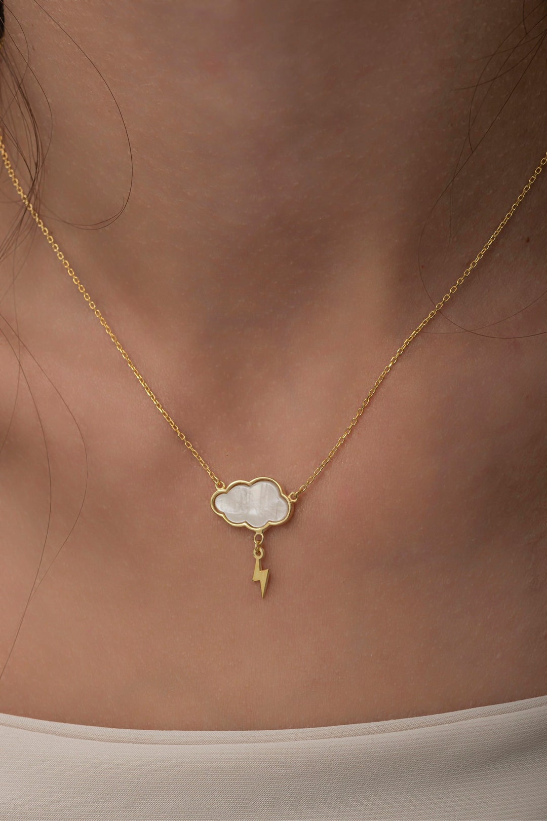 14K Gold Mother of Pearl Cloud Necklace: Celestial Jewelry Gift - Etsy