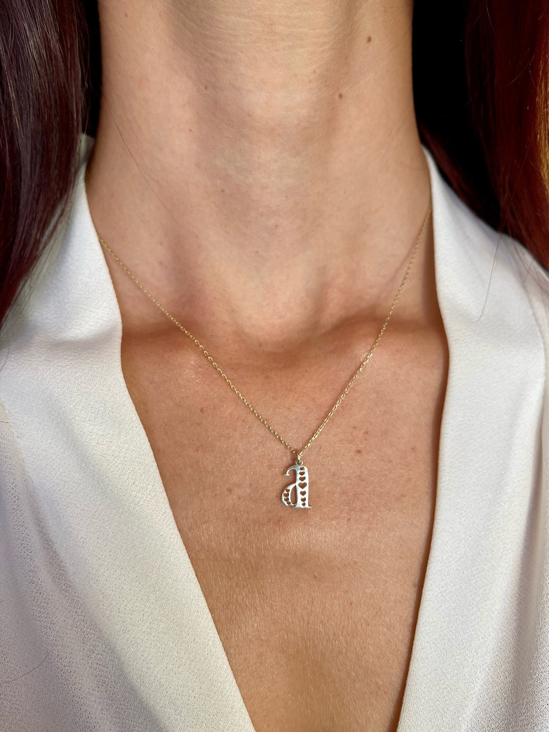 Custom A-Z 14K Real Gold Heart Letter Necklace, Personalized Initial Pendant, Romantic Monogram ...