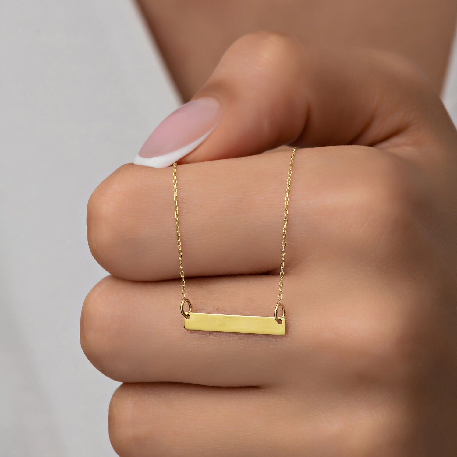 Personalized 14K Gold Bar Name Necklace, Engraved Horizontal Bar ...