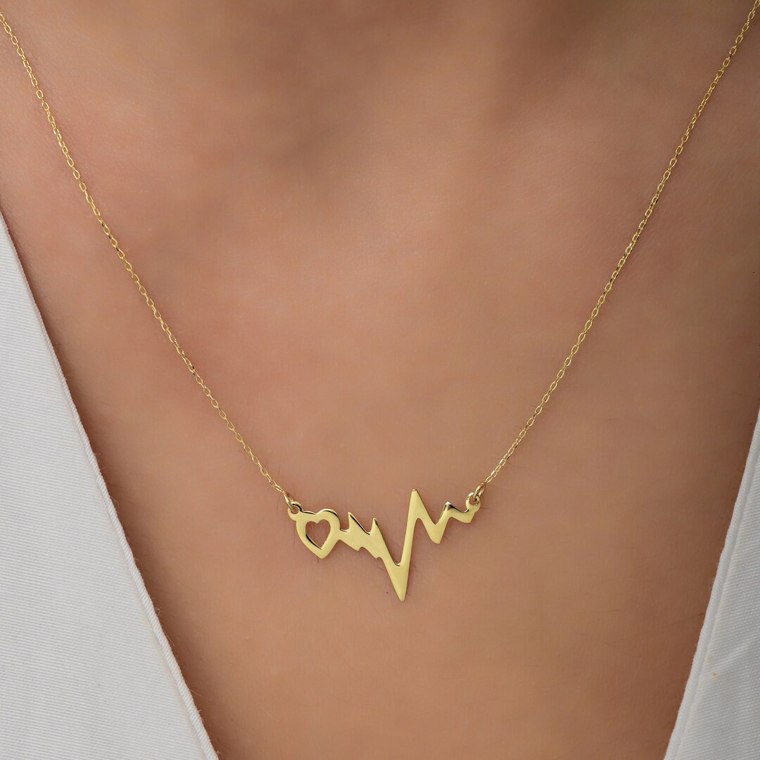 14K Gold Heartbeat Necklace: Pulse of Love Pendant, Nurse Gift - Etsy