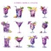 Watercolor Purple Tropical Cocktail, Clipart Bundle, Party Cocktails ...