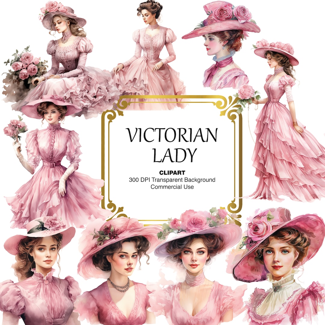 Victorian Pink Lady Watercolour Clipart Vintage Women PNG Commercial ...