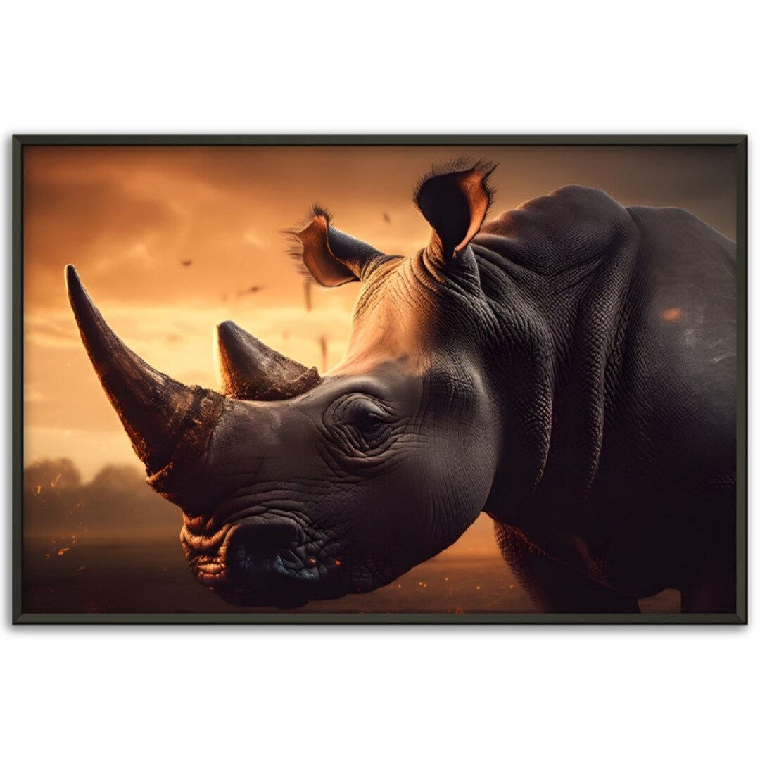 Photo Realistic Rhino Close-up, Premium Metal Framed Paper, Hi-res AI ...