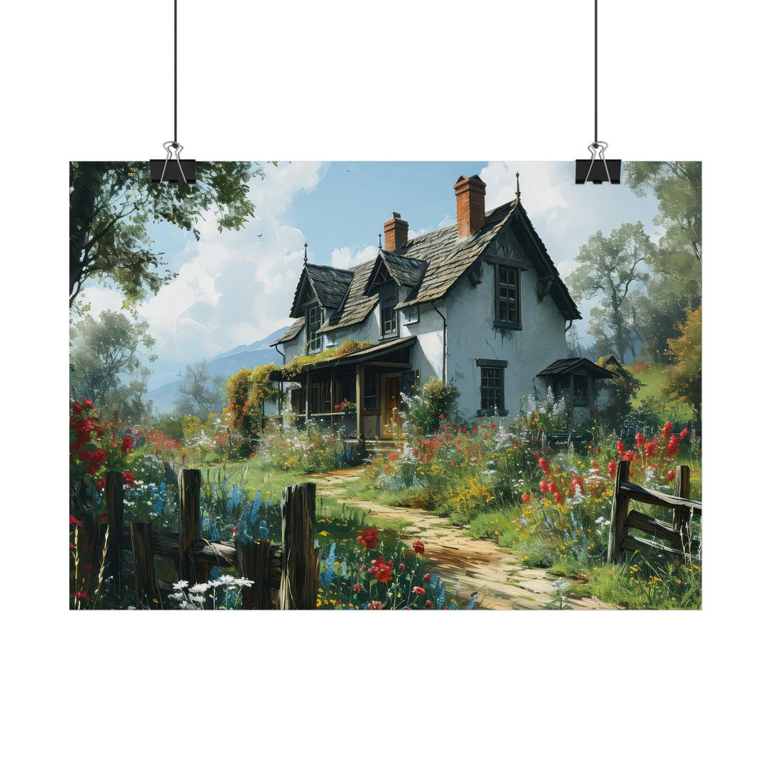 Magical Country House Poster Idyllic Country Life Scene, 4 Sizes, Matt ...
