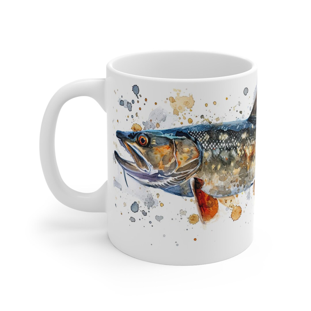 Pike Watercolor Cup Powerful Fish Motif Cup 330ml/440ml for Anglers and ...
