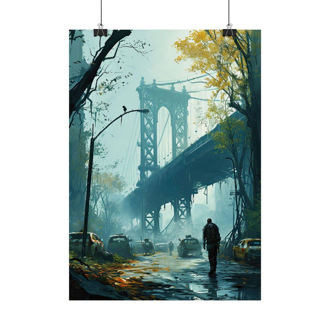 Zombies on Dilapidated Road Poster - Destroyed Bridge Scene, 4 Sizes ...