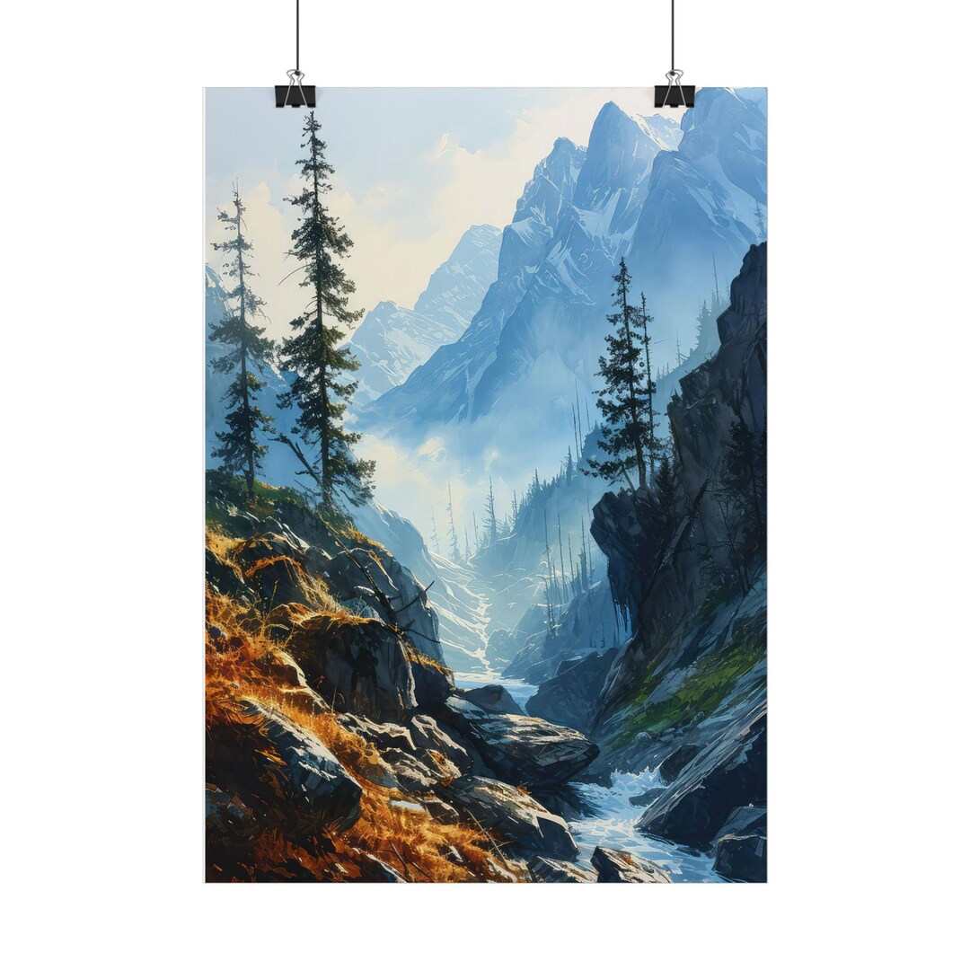 Mountain Horizon Watercolor Poster - Peaceful Natural Scenery, 4 Sizes ...
