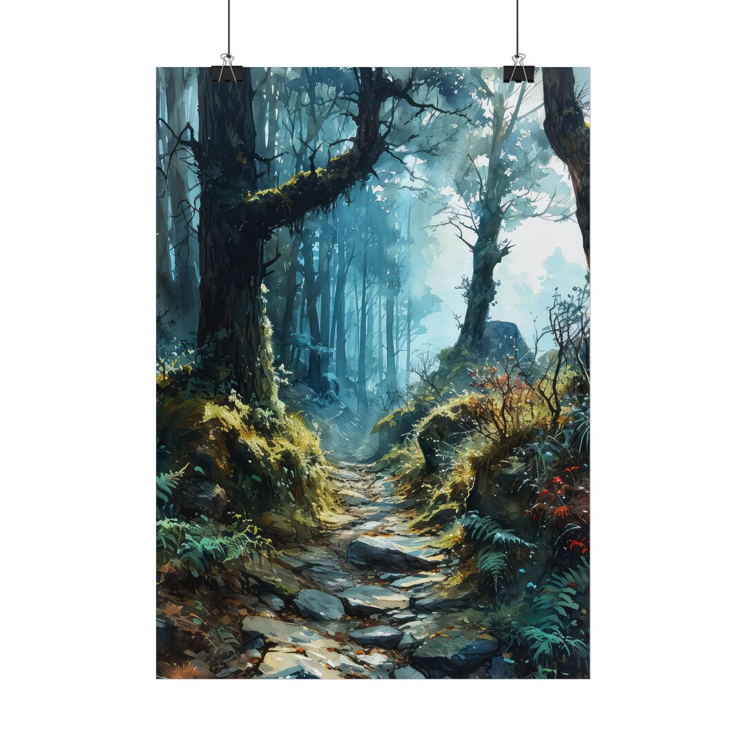 Mystical Forest Watercolor Poster - Enchanted Forest Scene, 4 Sizes ...