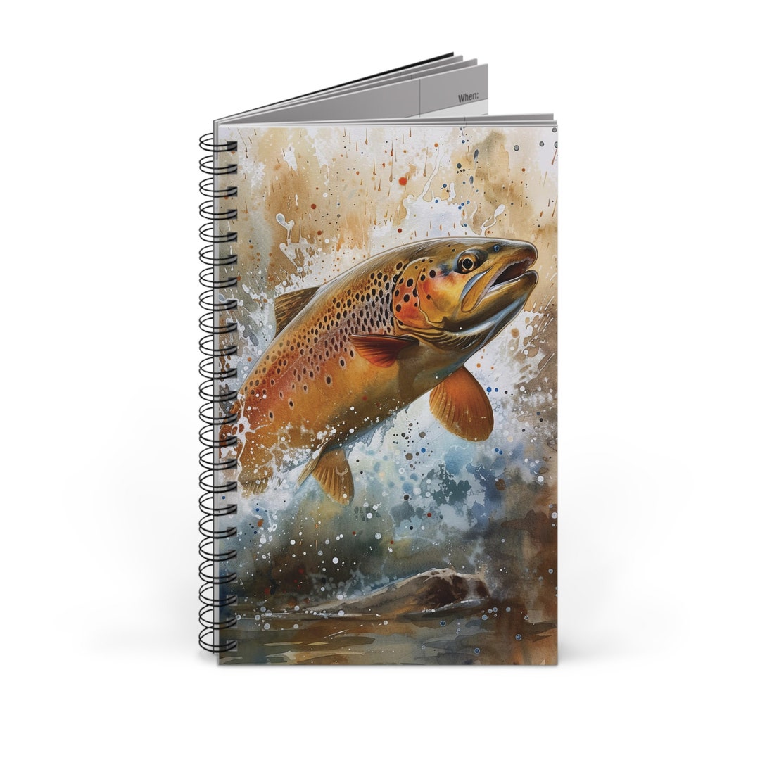 Watercolor Jumping Trout River Notebook Ring Binding, Variants: Blank ...