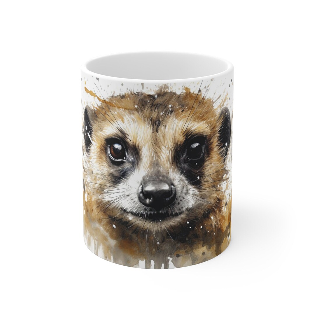 Meerkat Portrait Watercolor Mug - Characterful Wildlife Design Mug ...