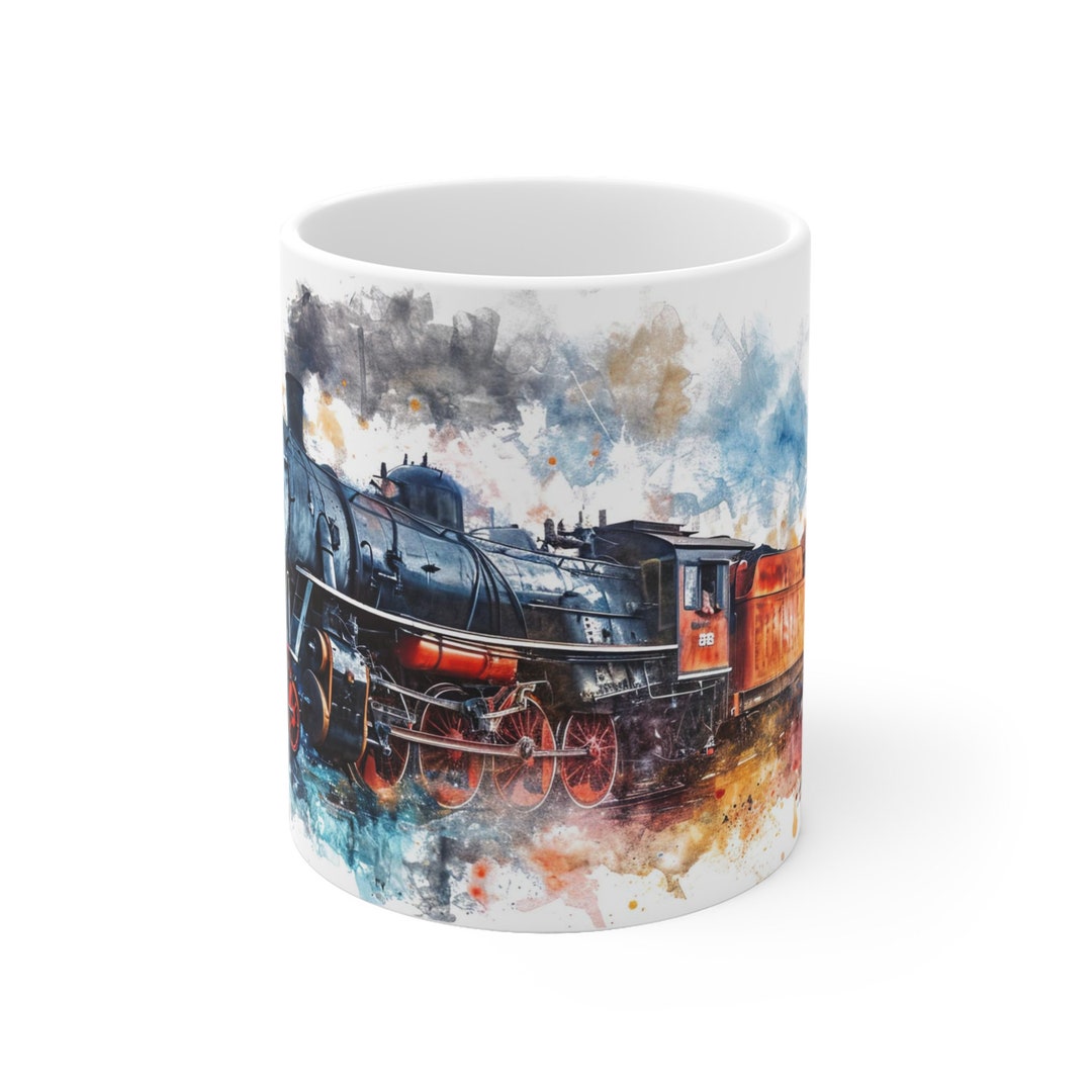 Steam Locomotive Watercolor Mug Historical Train Motif Design Mug 330ml ...