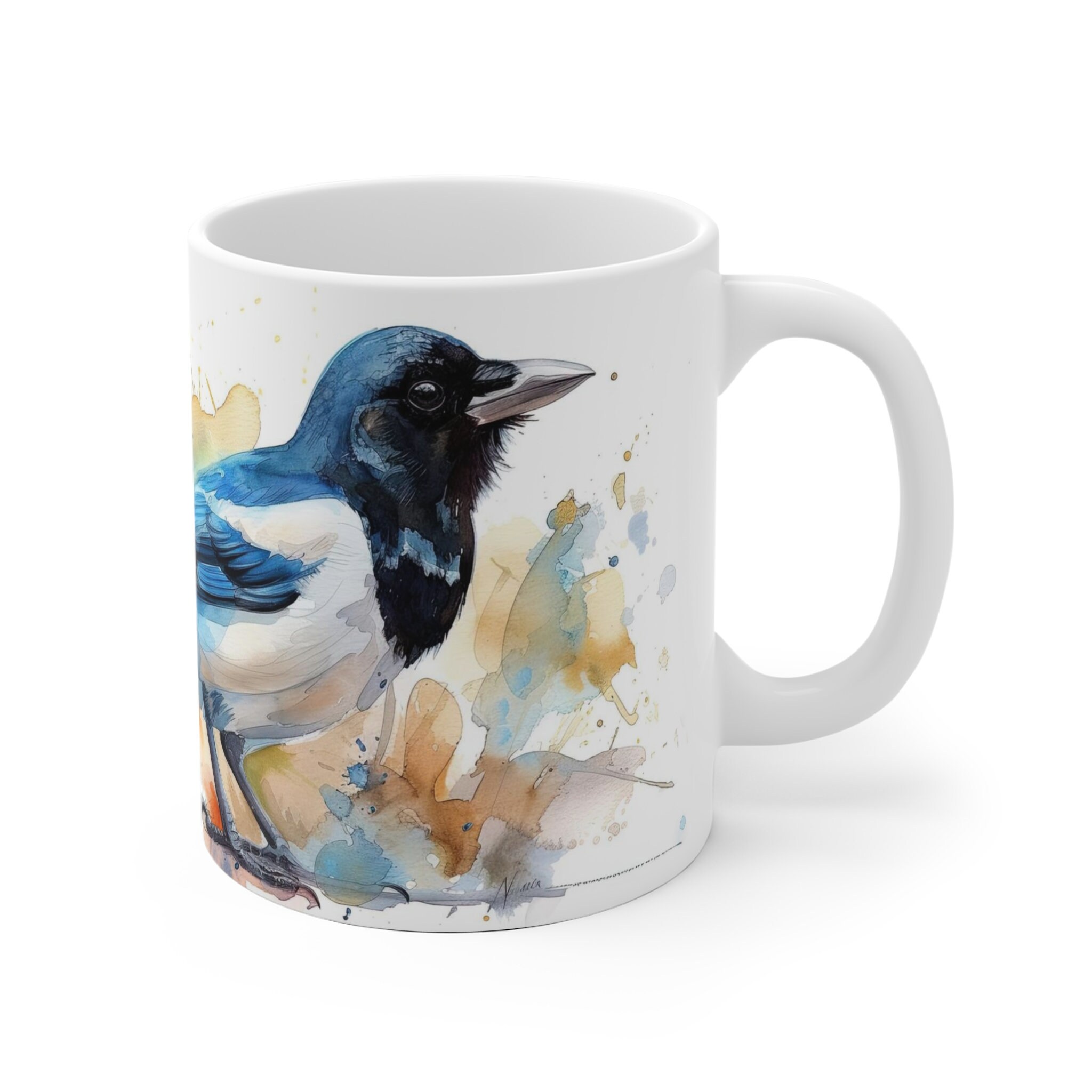 Magpie Bird Watercolor Mug in White Ceramic 330ml/440ml - Etsy