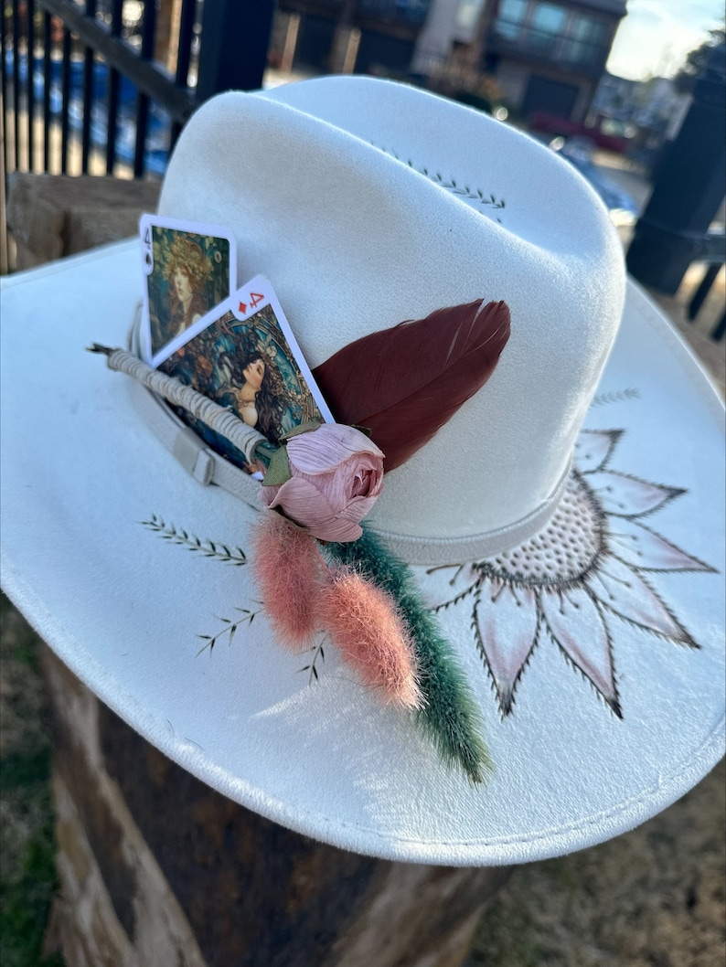 Hand Burned Wide Brim Felt Cowgirl Hat for Women, Hippie Rancher Hat ...
