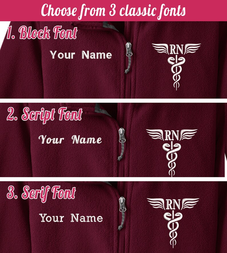 Personalized RN Zip up Embroidered Caduceus Fleece Jacket Comfortable ...