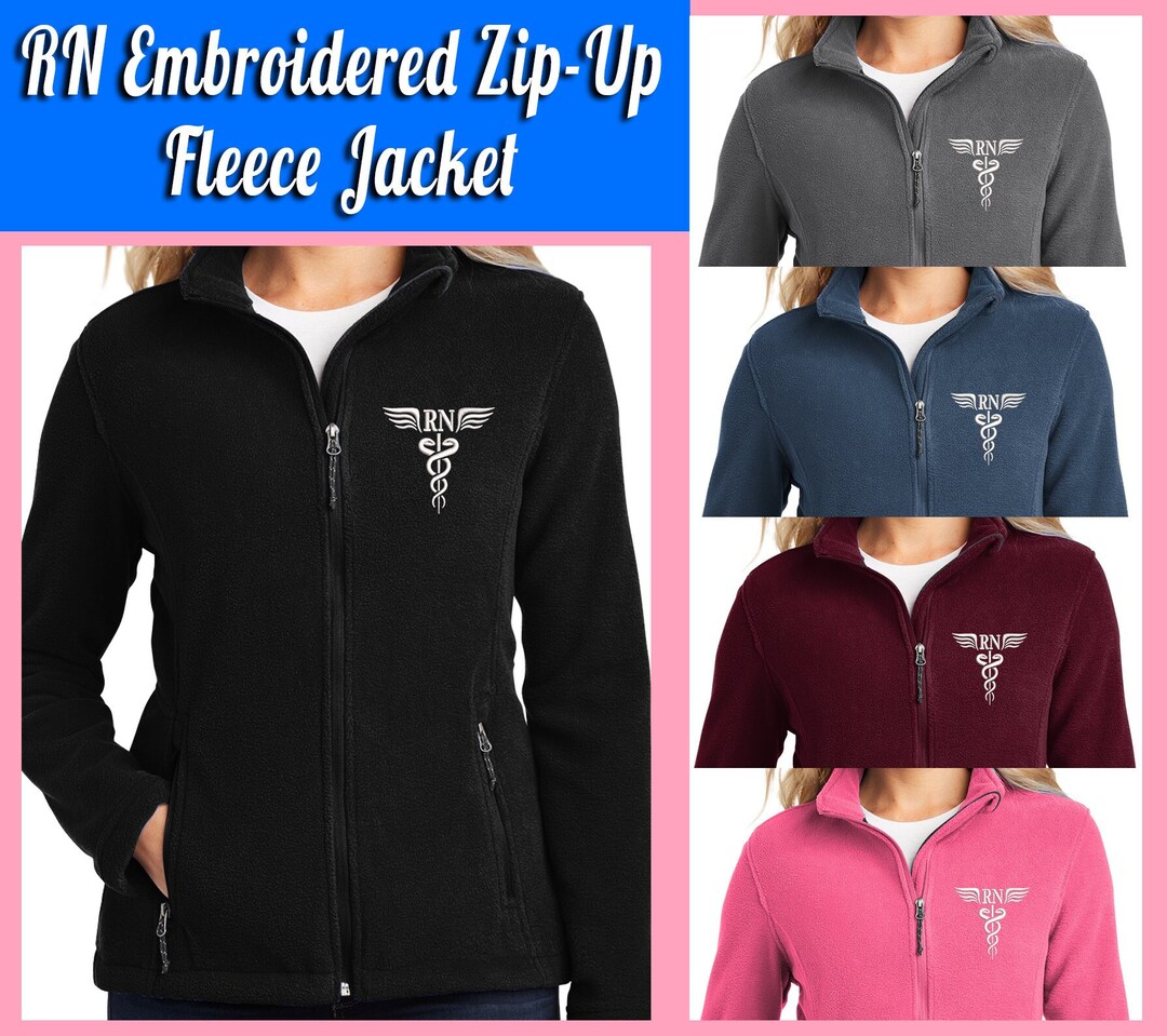 RN Zip up Embroidered Caduceus Fleece Jacket Cozy Apparel for Nurses ...